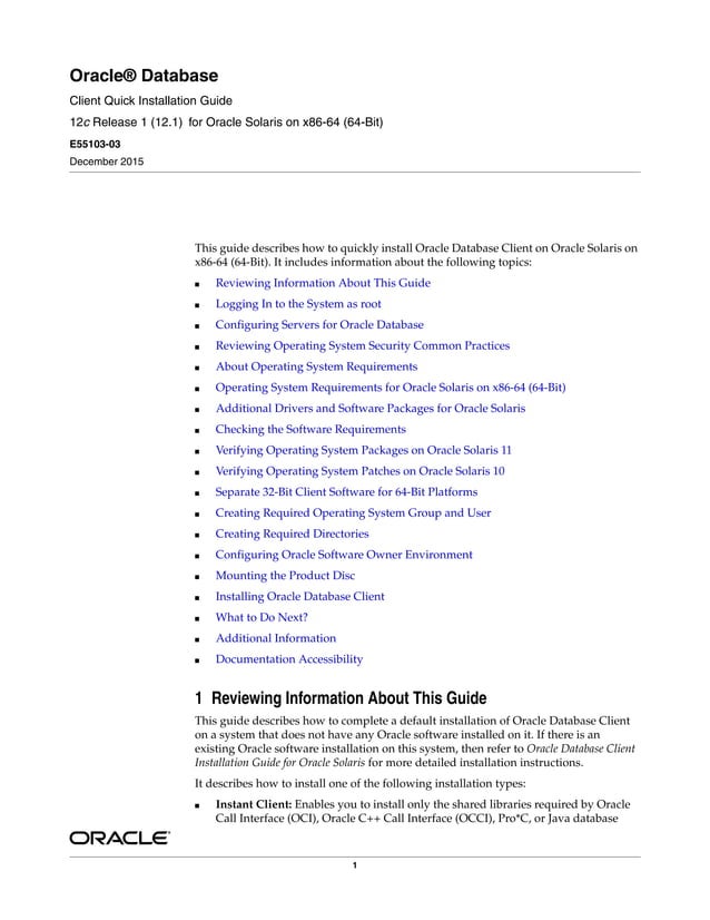 Oracle Database 12c Client Quick Installation Guide 8 Pdf