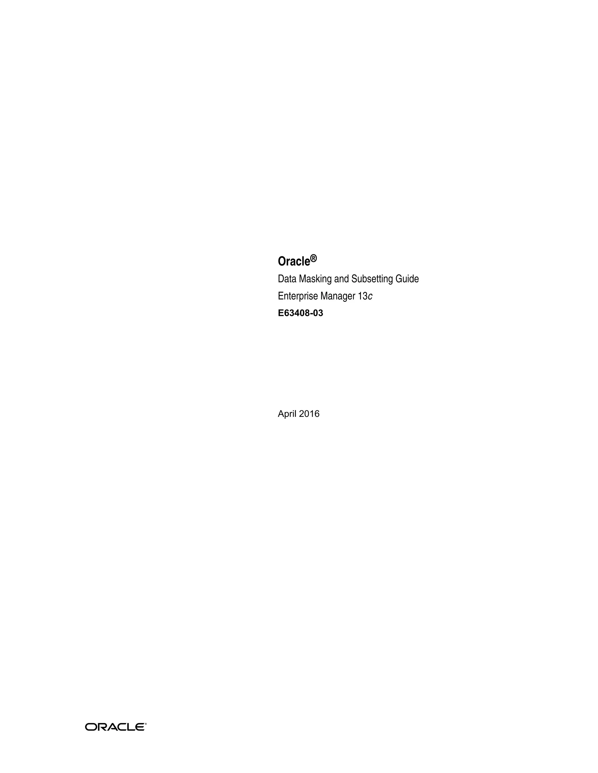 Oracle Database 12c Data Masking And Subsetting Guide Pdf
