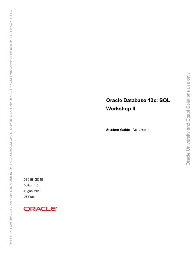 Oracle database 12c sql worshop 2 student guide vol 2 | PDF | Databases | Computer Software and ...