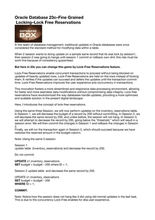 Oracle Database 23c–Fine Grained locking features | PDF