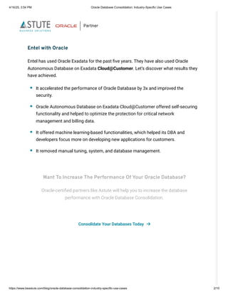 Oracle Database Consolidation: Industry-Specific Use Cases | PDF