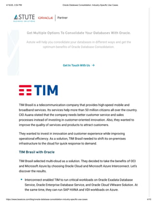 Oracle Database Consolidation: Industry-Specific Use Cases | PDF