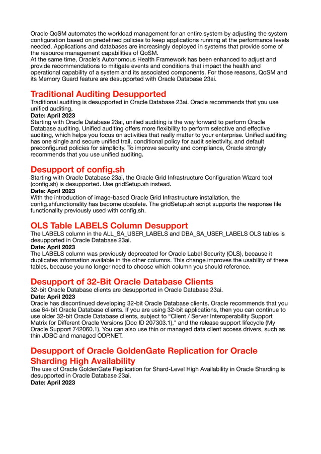 Oracle Database Desupported Features On 23ai Part B Pdf