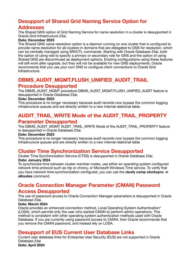 Oracle Database Desupported Features On 23ai Part B Pdf