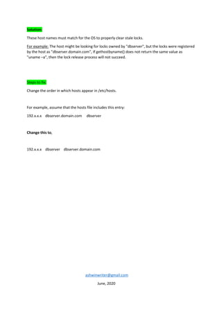 Oracle database might have problems with stale NFSv3 locks upon restart | PDF