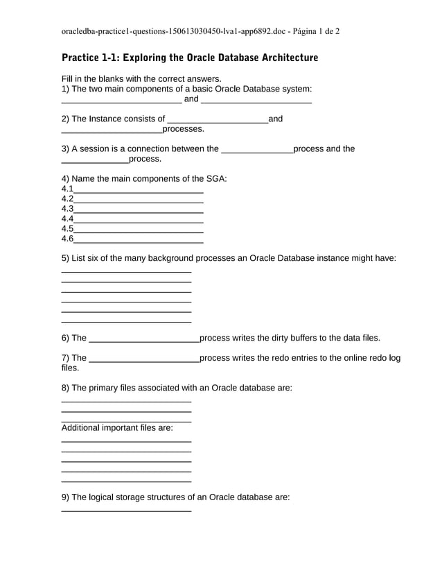Oracle Dba Practice 1 Questions Pdf