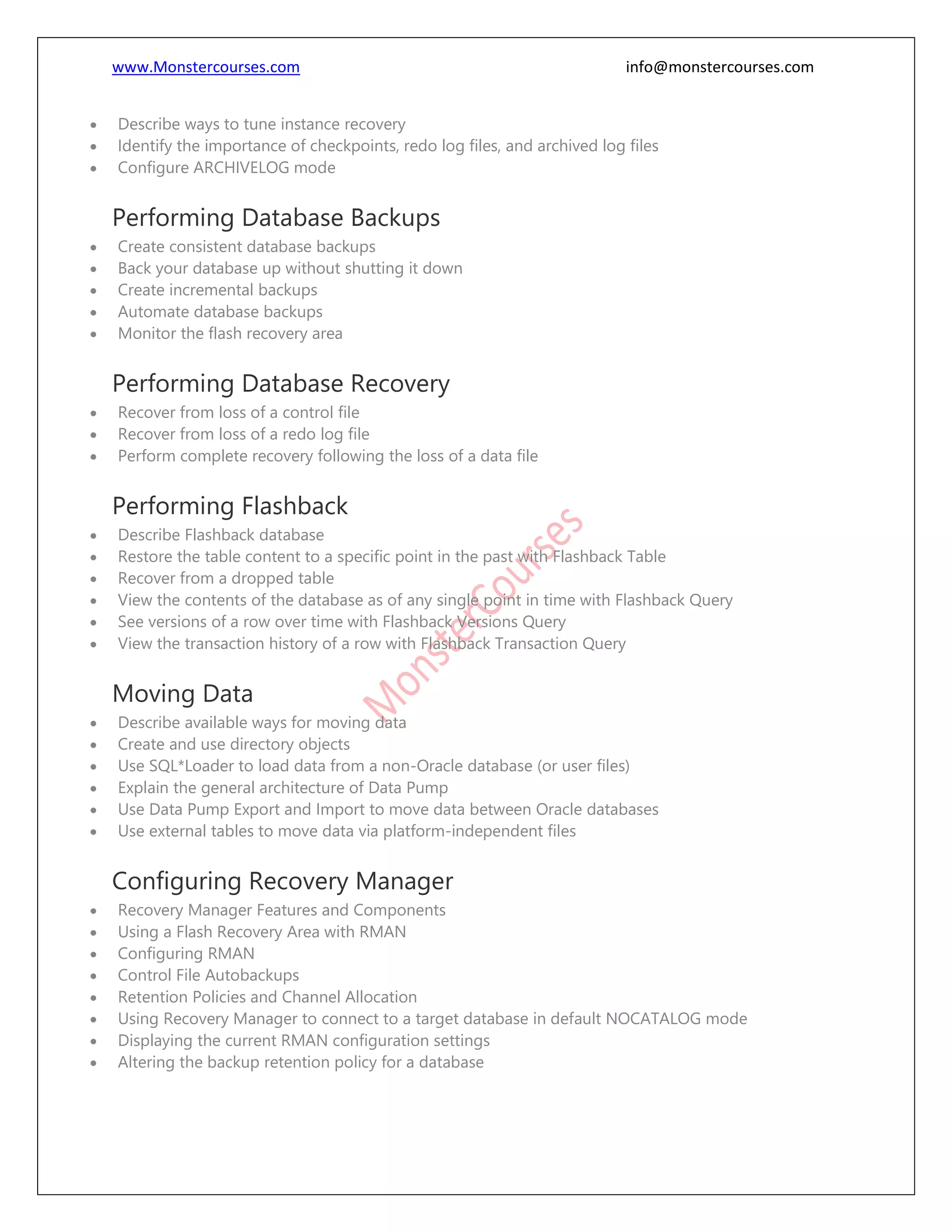 Oracle Dba 12c Training Syllabus Pdf 8335