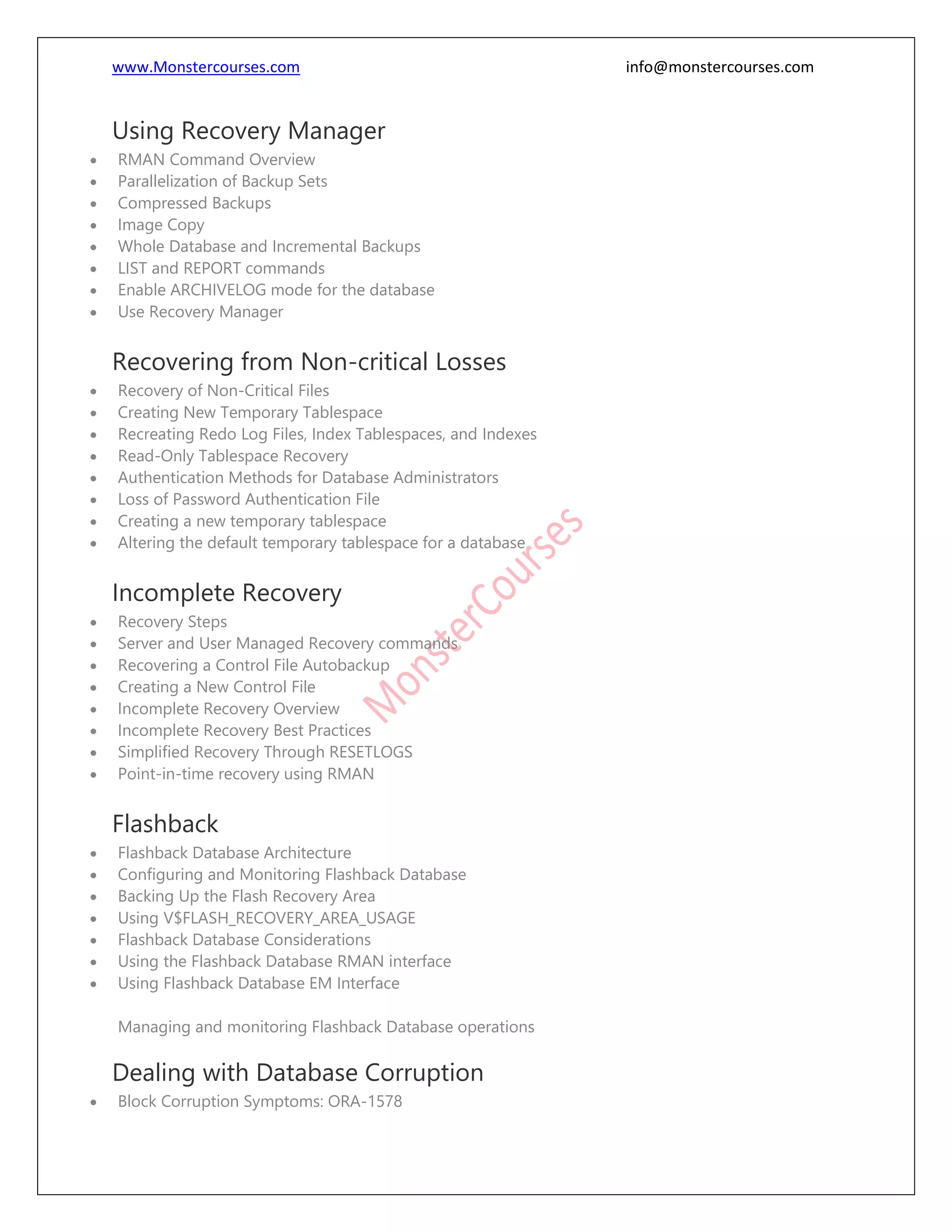 Oracle dba 12c training syllabus | PDF