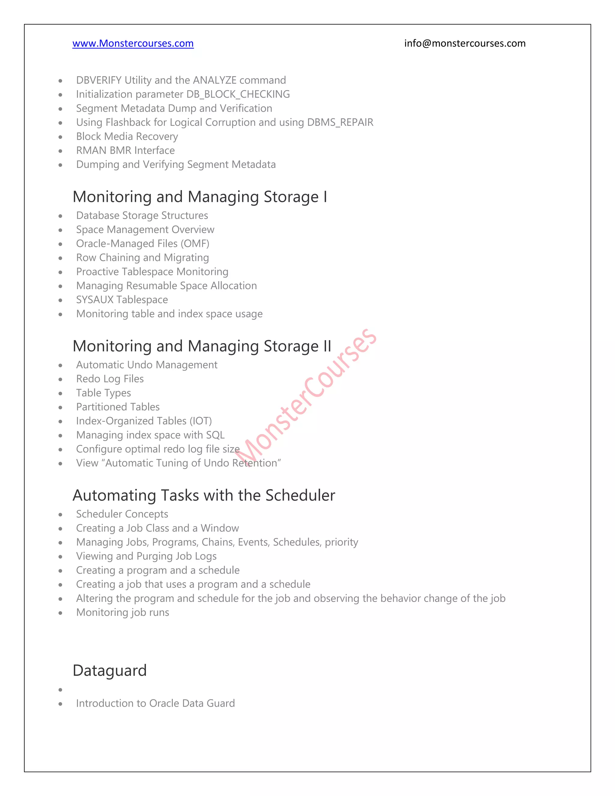 Oracle dba 12c training syllabus | PDF