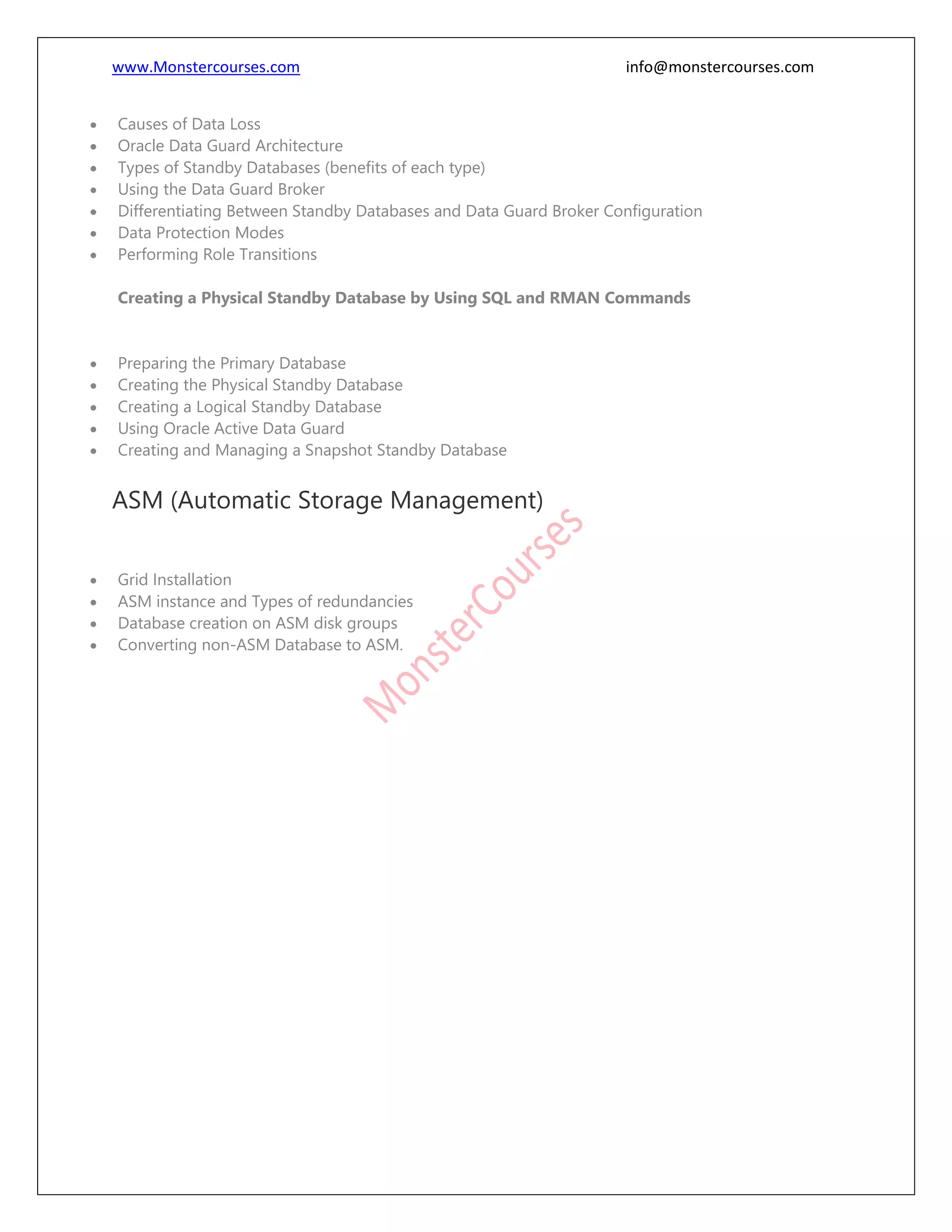 Oracle Dba 12c Training Syllabus Pdf 2397