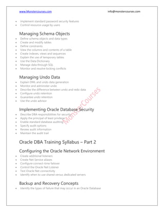 Oracle dba 12c training syllabus | PDF