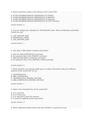 Oracle dba interview questions with answer | DOCX