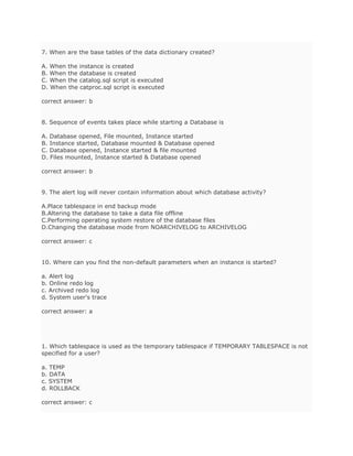 Oracle dba interview questions with answer | DOCX