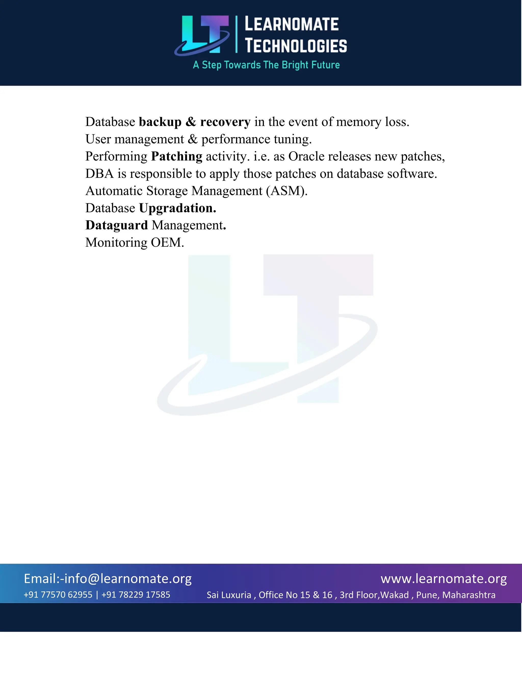 Oracle Dba Notes Learnomate Technologies Pdf