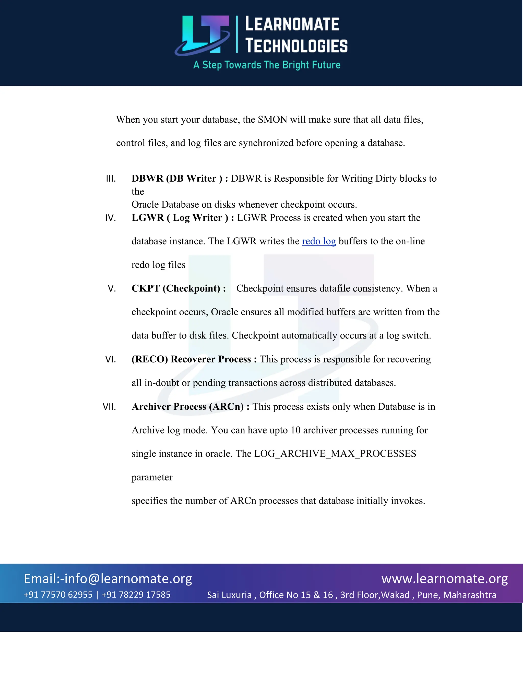Oracle Dba Notes Learnomate Technologies Pdf Databases Computer