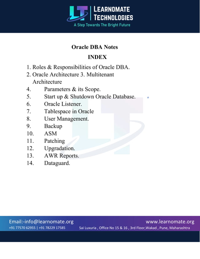 Oracle DBA Notes learnomate technologies | PDF Oracle DBA Notes learnomate technologies | PDF