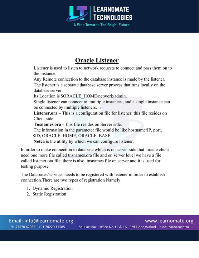 Oracle DBA Notes learnomate technologies | PDF | Databases | Computer ...