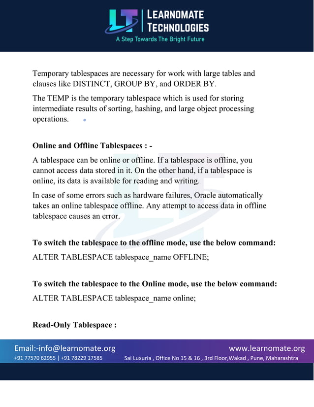 Oracle Dba Notes Learnomate Technologies Pdf