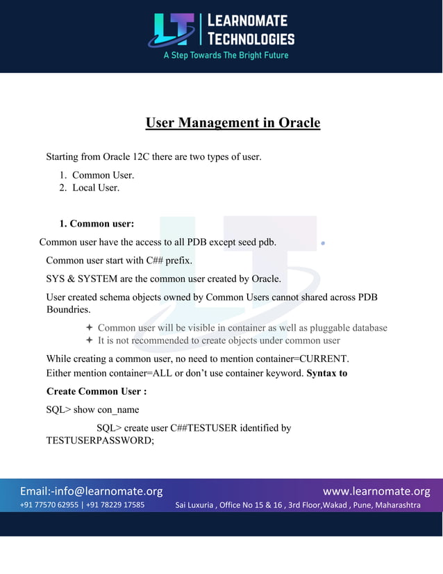 Oracle Dba Notes Learnomate Technologies Pdf