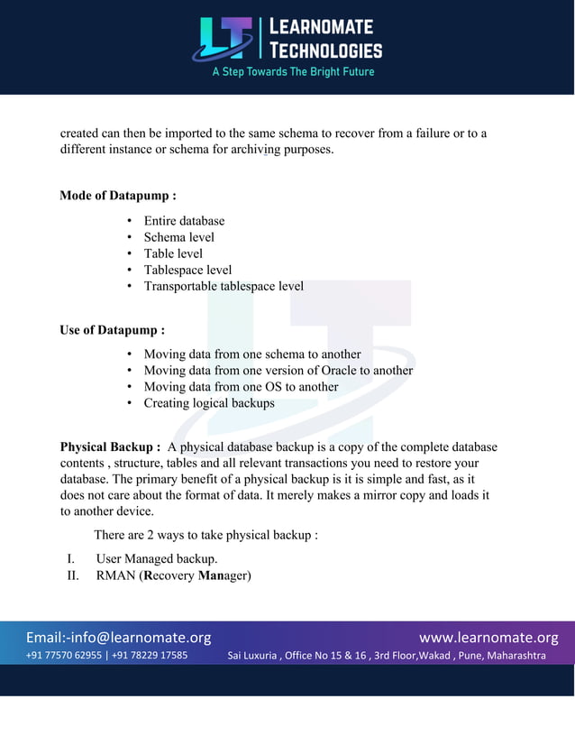 Oracle Dba Notes Learnomate Technologies Pdf