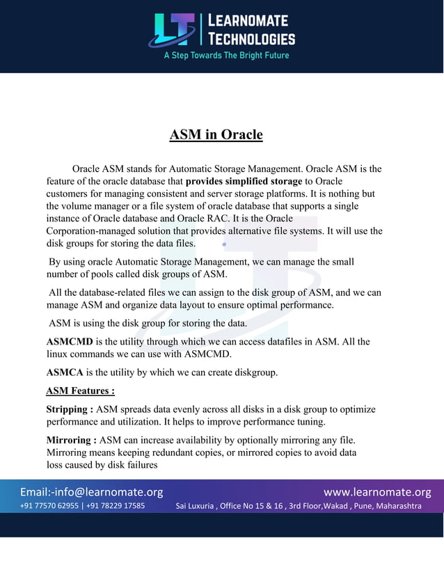 Oracle Dba Notes Learnomate Technologies Pdf