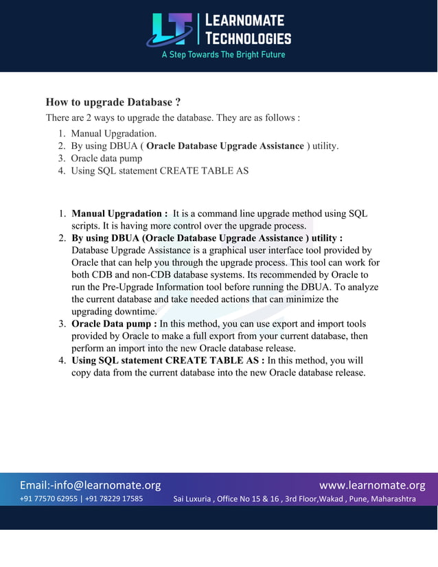 Oracle DBA Notes learnomate technologies | PDF | Databases | Computer ...