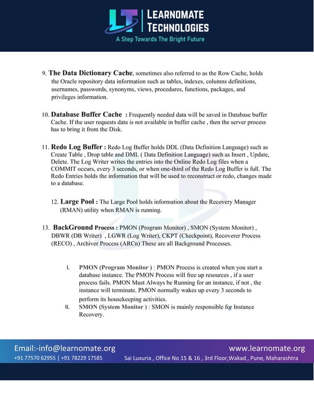 Oracle Dba Notes Learnomate Technologies Pdf