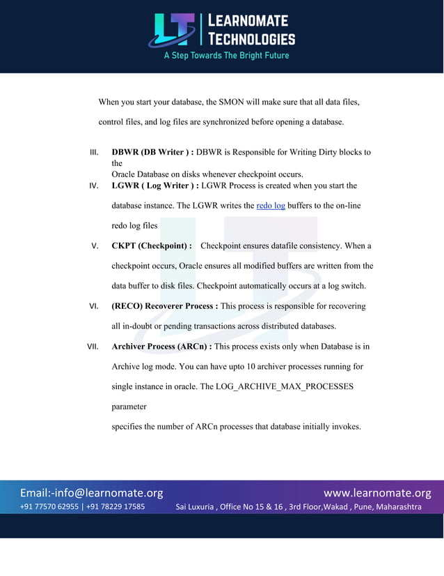 Oracle DBA Notes learnomate technologies | PDF | Databases | Computer ...