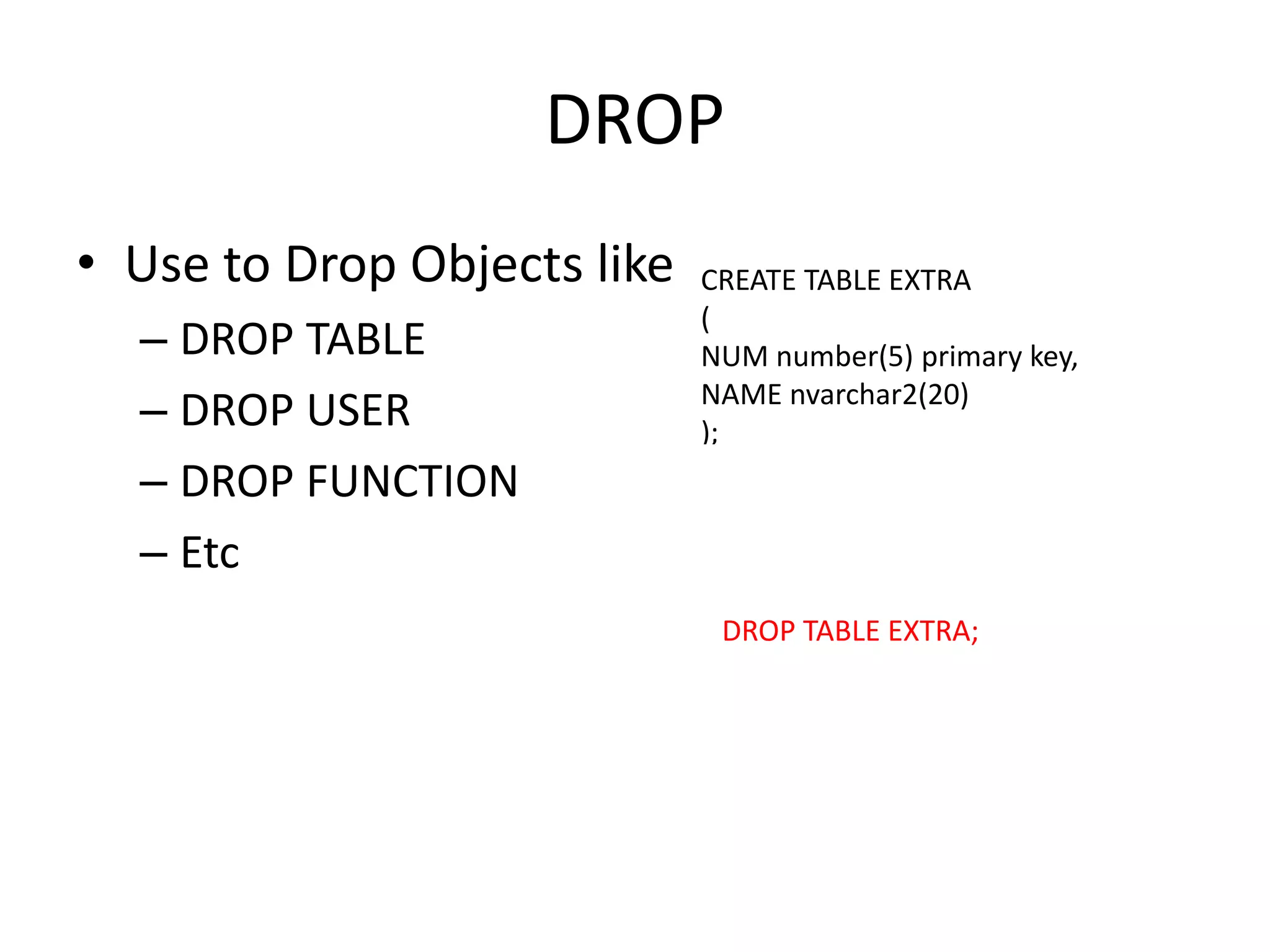 Oracle Database Dml Ddl And Tcl Ppt
