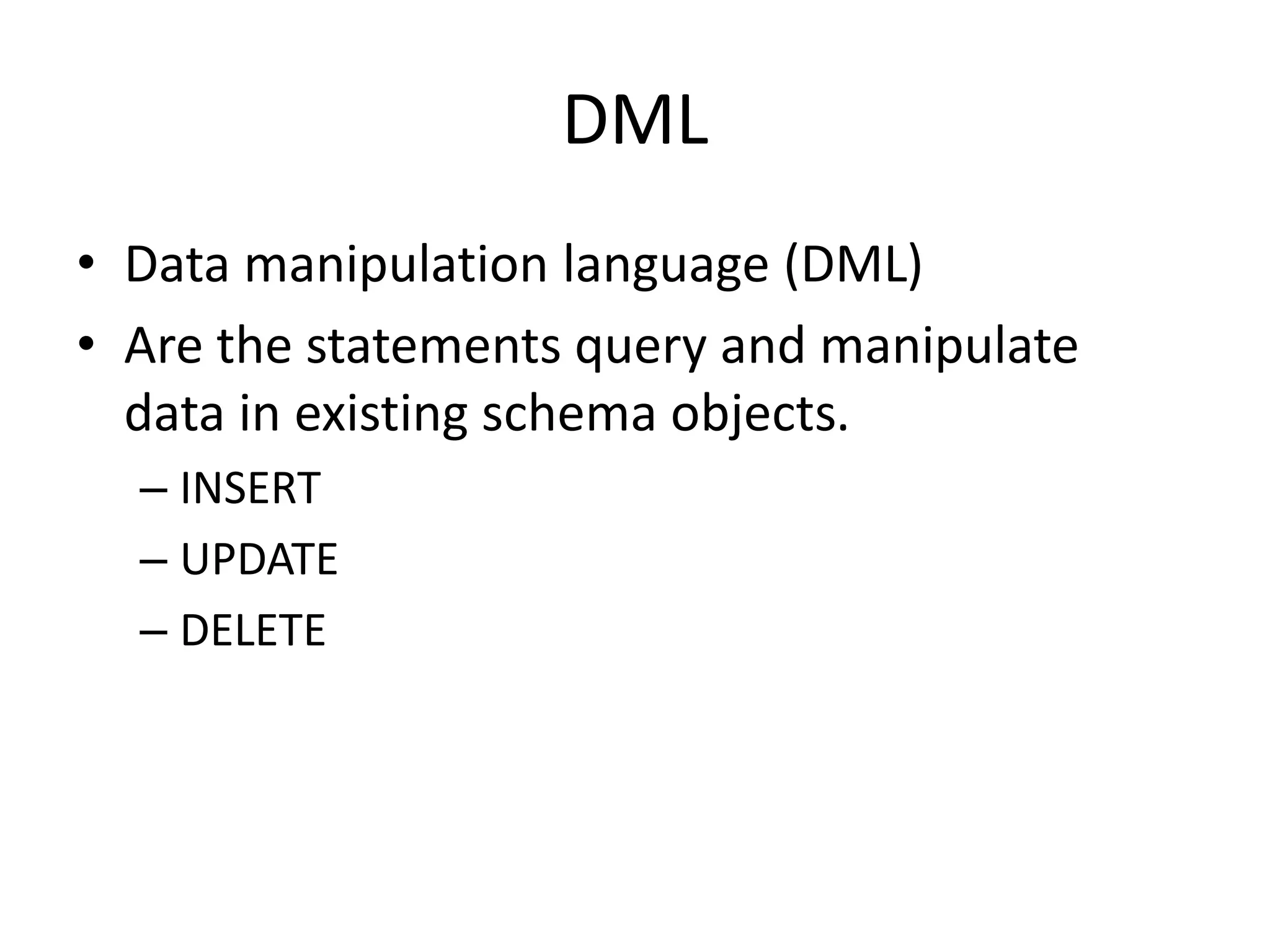 Oracle Database DML DDL and TCL | PPTX | Databases | Computer Software and Applications