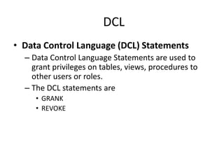 Oracle Database DML DDL and TCL | PPTX | Databases | Computer Software and Applications
