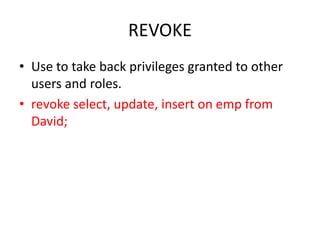 Oracle Database DML DDL and TCL | PPTX | Databases | Computer Software and Applications