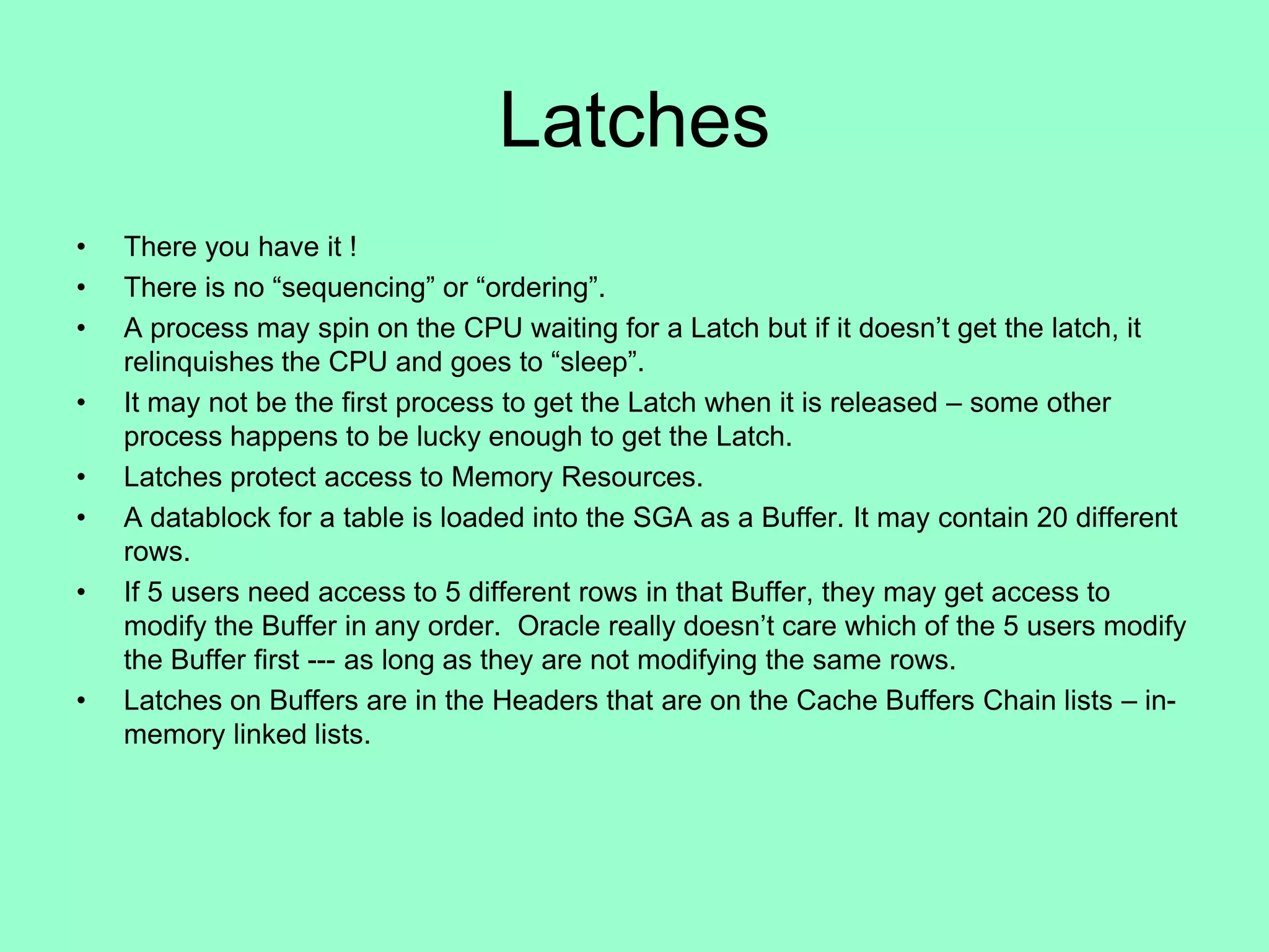 Oracle Diagnostics : Latches and Enqueues | PDF | Databases | Computer Software and Applications