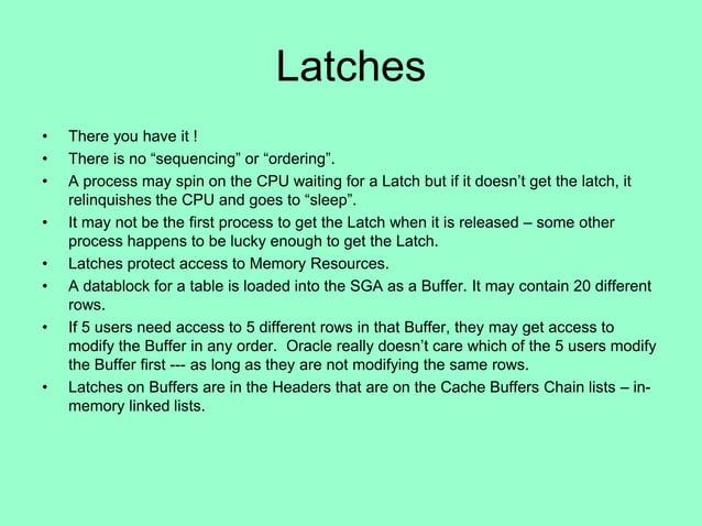 Oracle Diagnostics : Latches and Enqueues | PDF | Databases | Computer Software and Applications