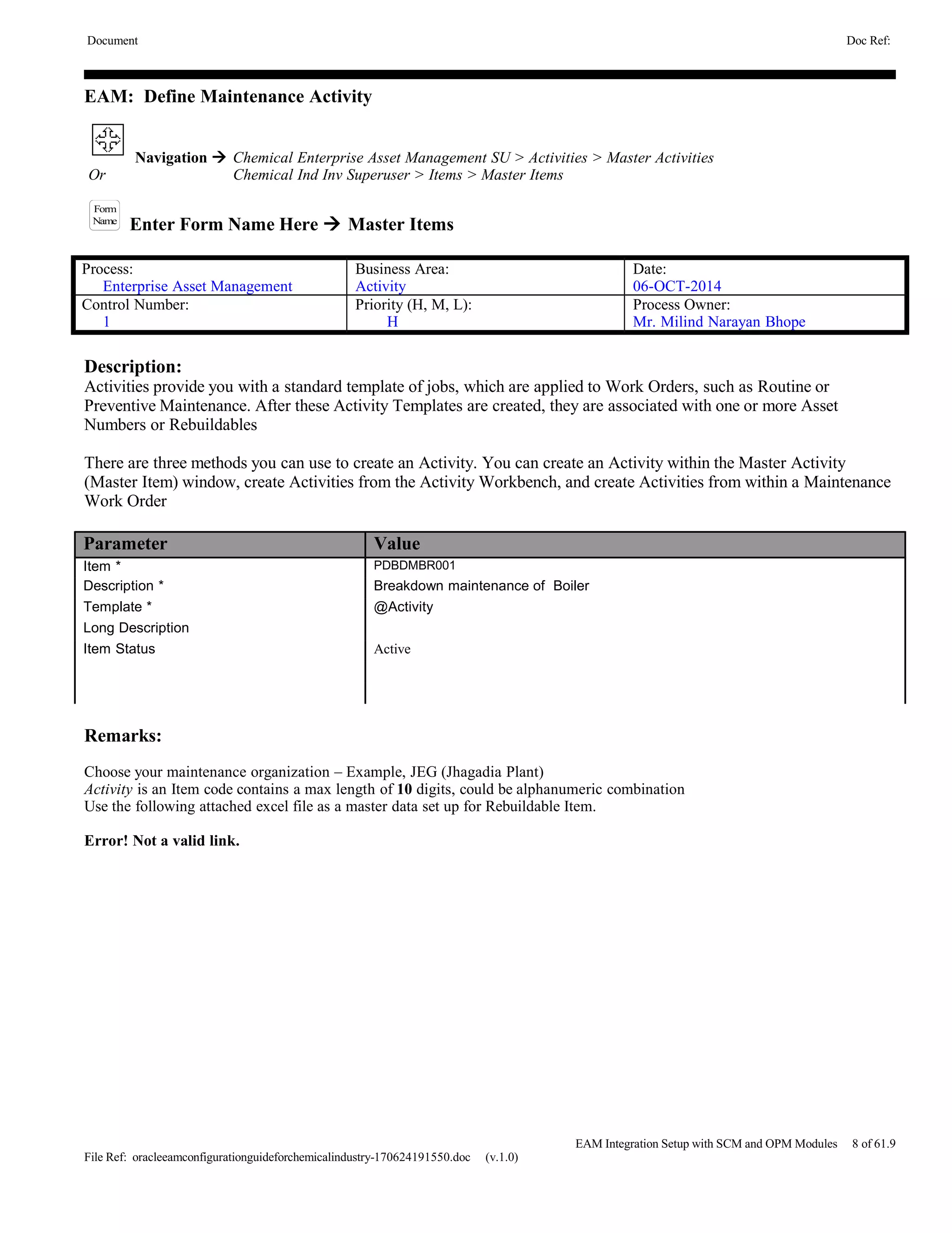 Oracle eam configuration guide for chemical industry | DOC