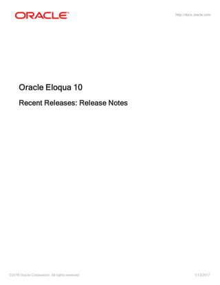 Oracle Eloqua 10 Release Notes | PDF