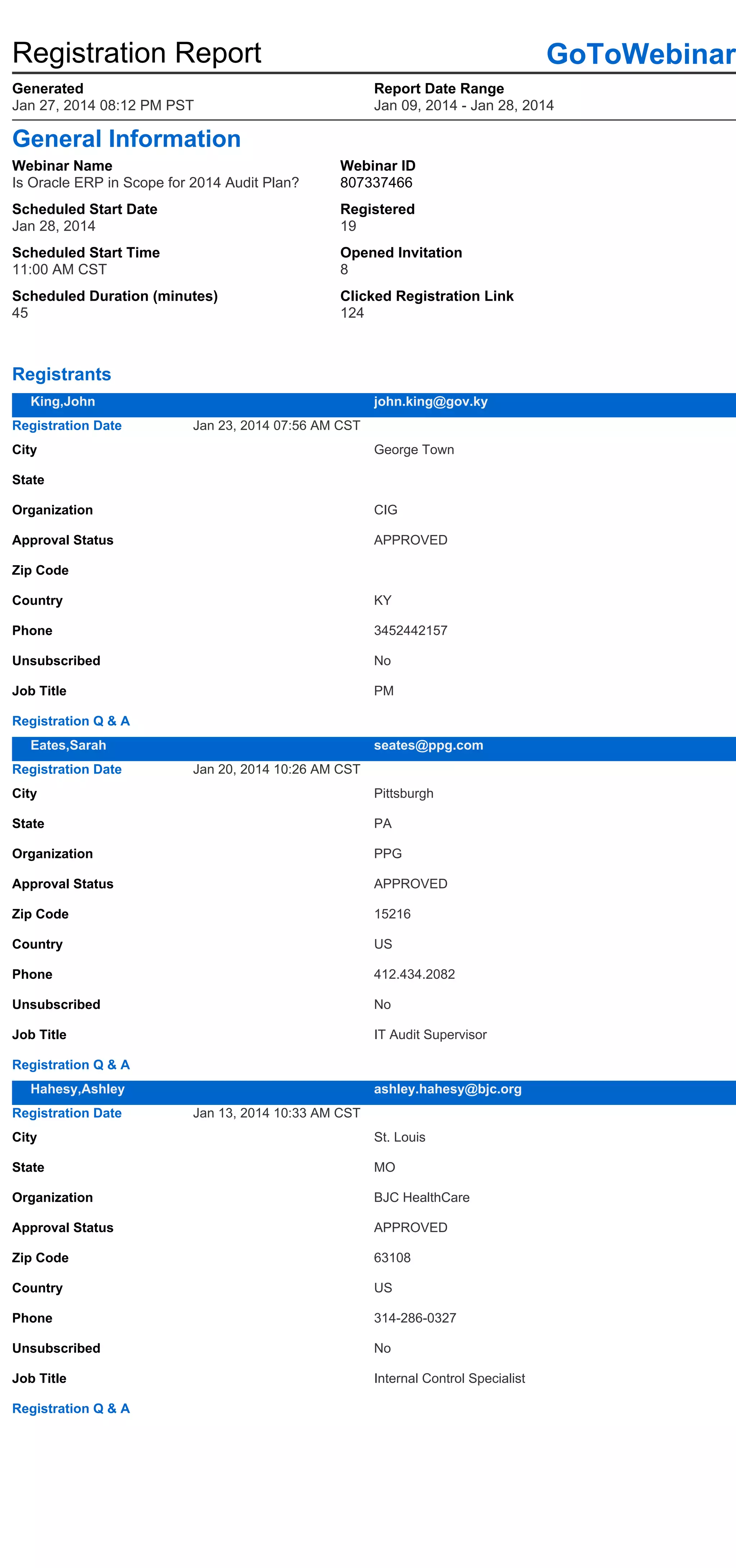 Oracle erp in scope webinar registration list 012814 | PDF