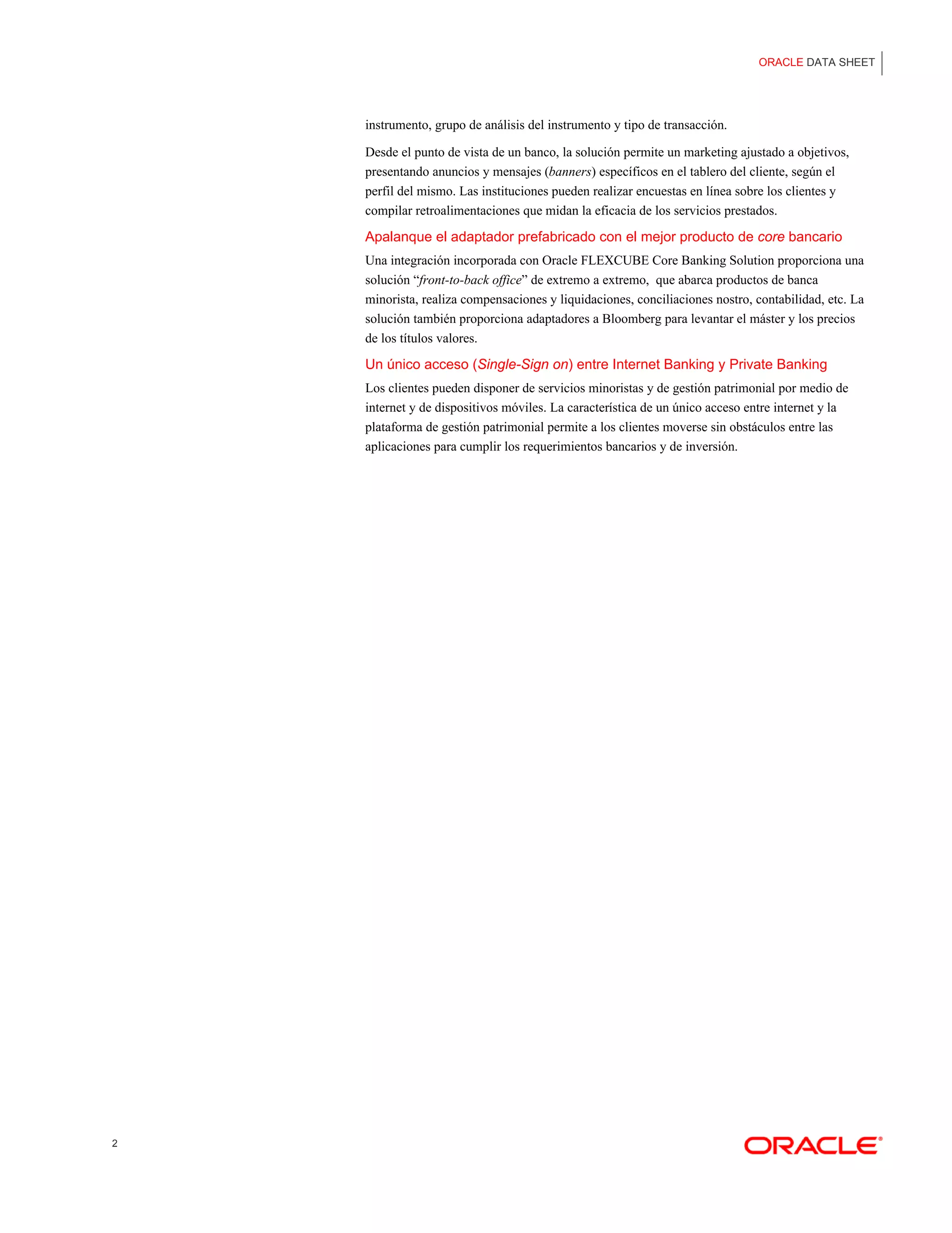 Oracle Flexcube Private Banking Datasheet Spa Pdf