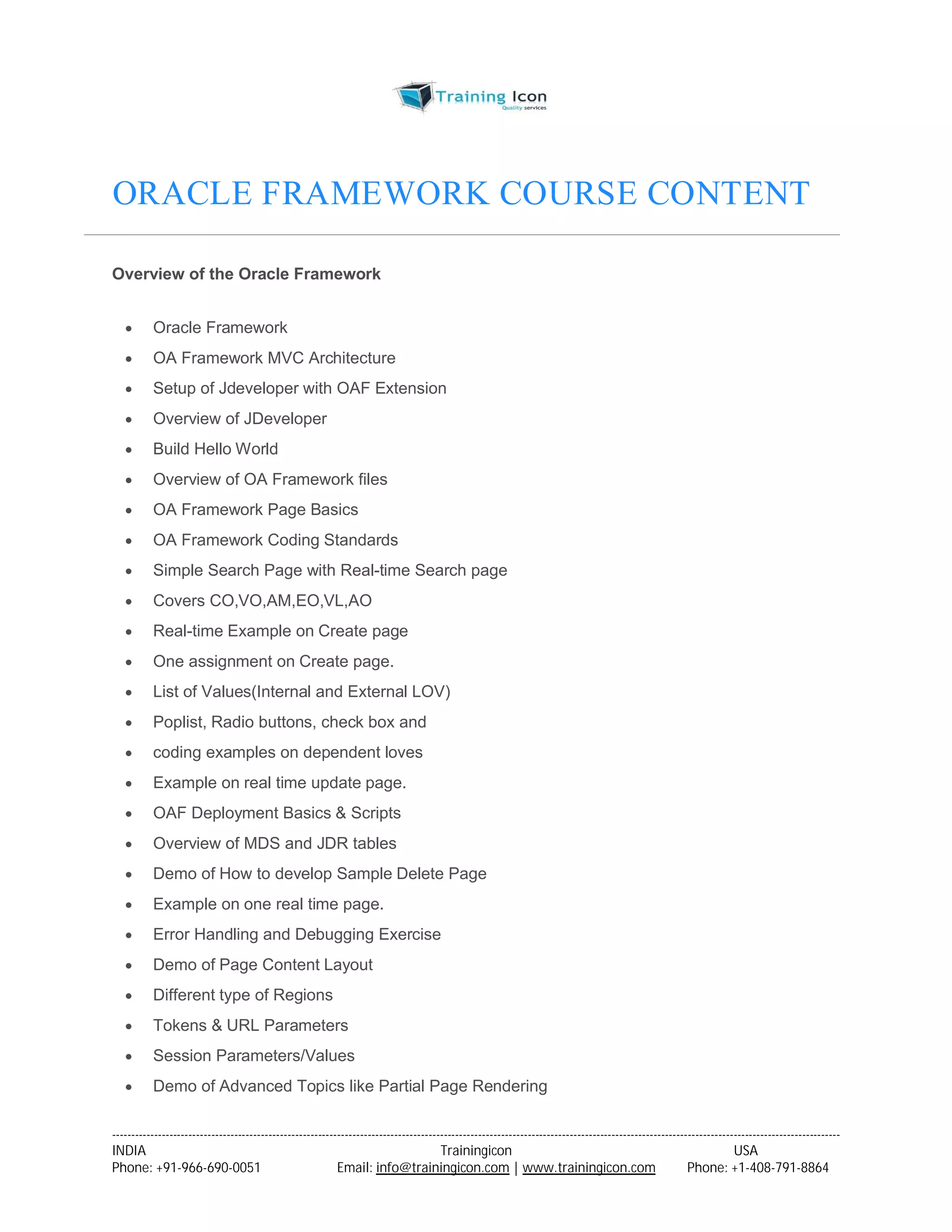 ORACLE FRAMEWORK ONLINE TRAINING | PDF