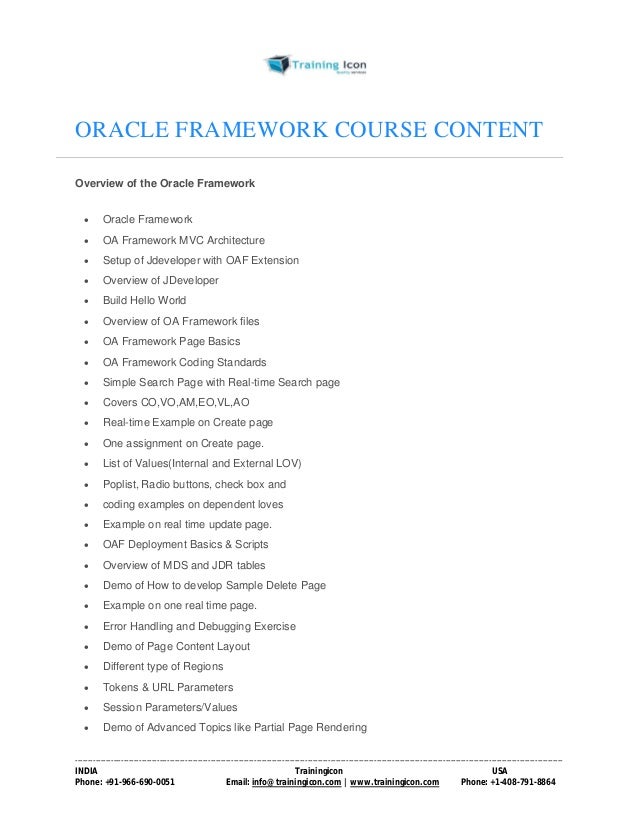 ORACLE FRAMEWORK ONLINE TRAINING