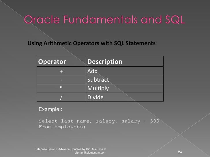 Oracle fundamentals and sql