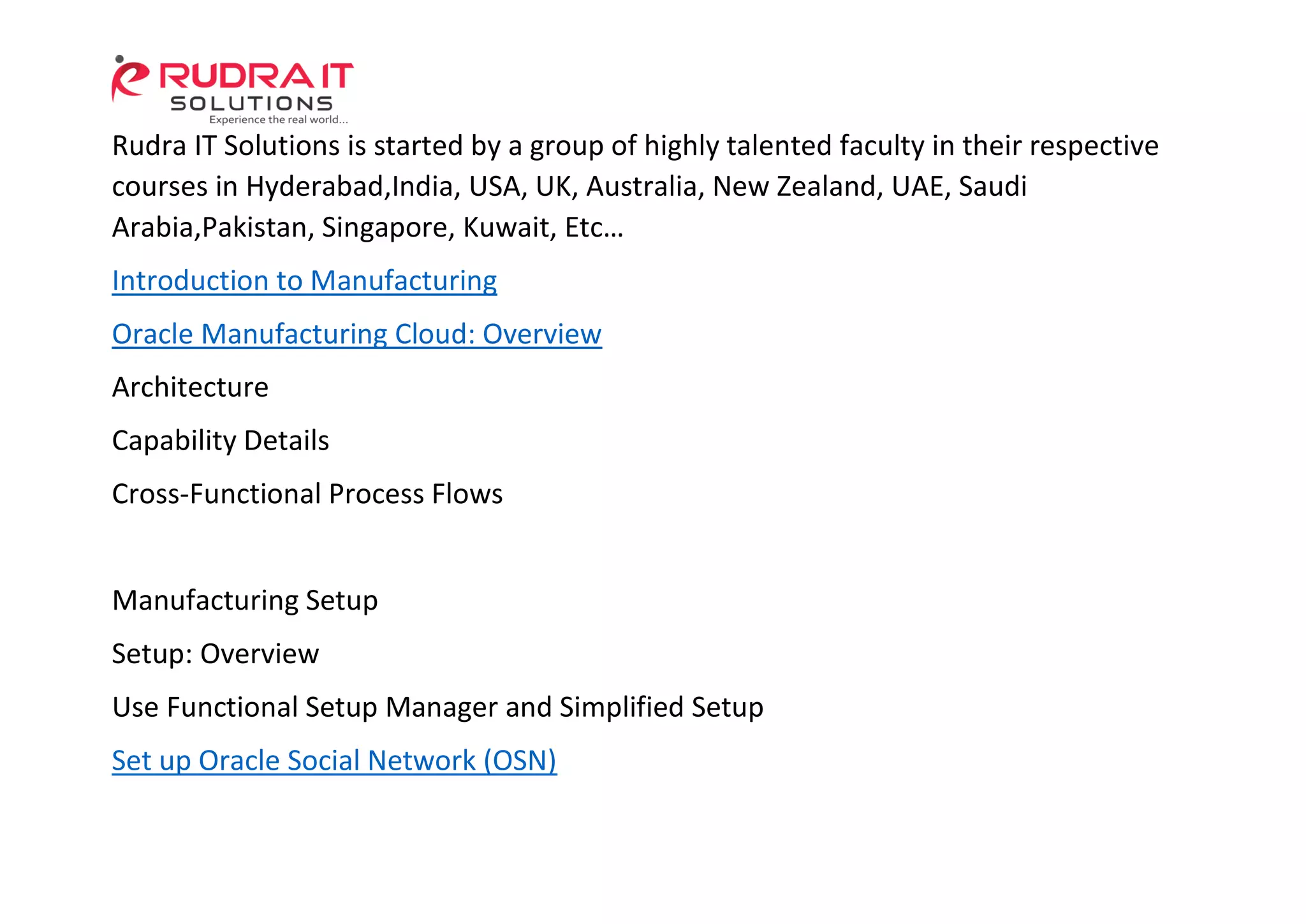 Oracle Fusion Manufacturing Cloud Online Trainining | PDF