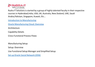 Oracle Fusion Manufacturing Cloud Online Trainining | PDF