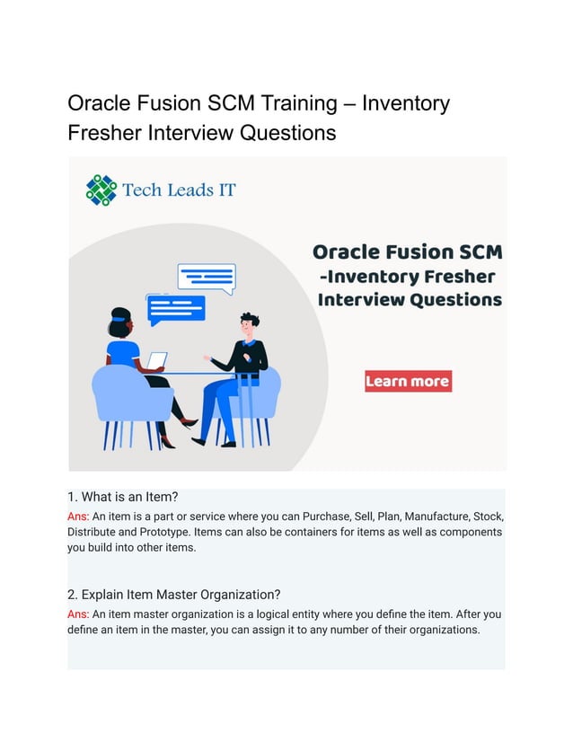Oracle Fusion SCM Training – Inventory Fresher Interview Questions.pdf | Logistics | Business