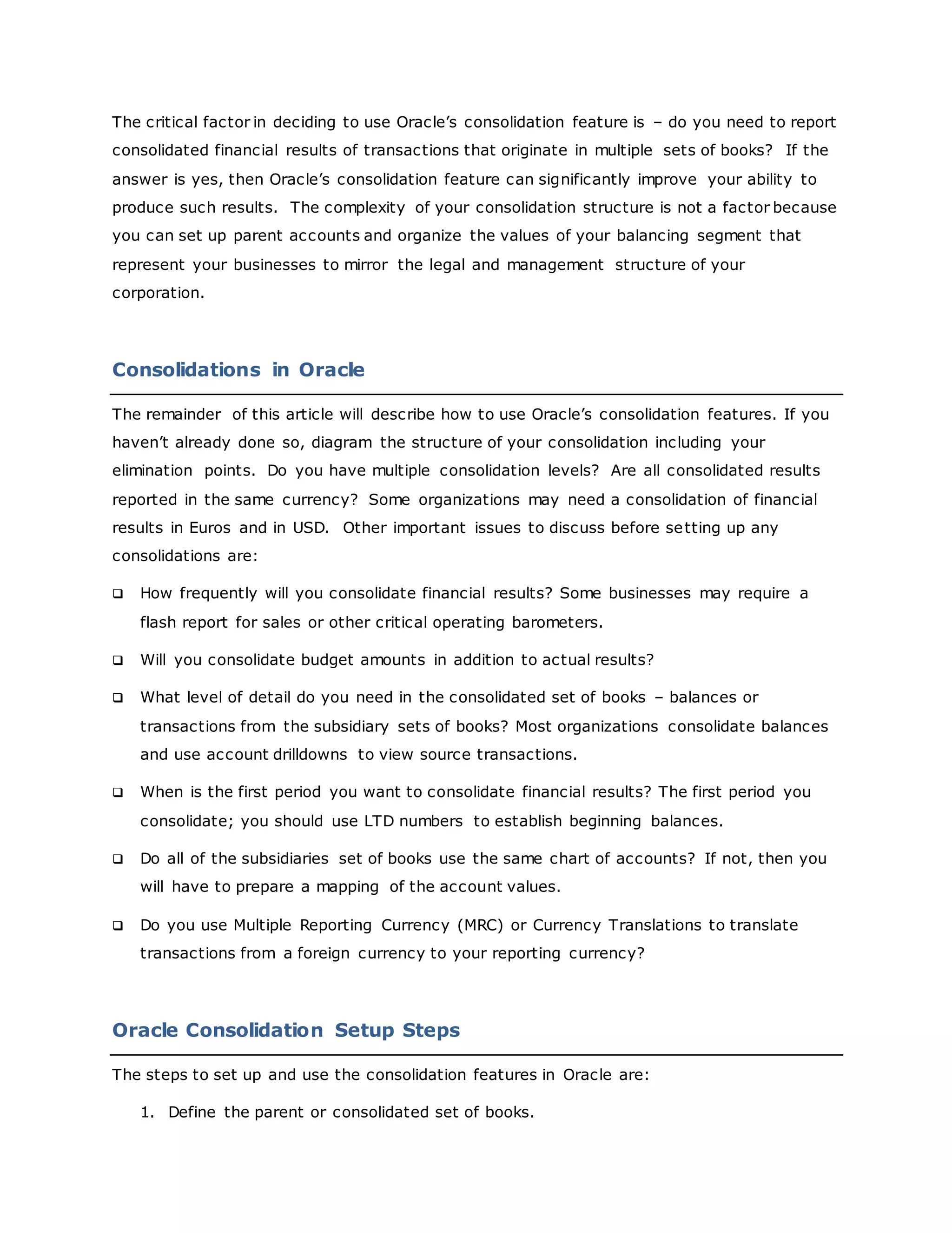 Oracle Gl Consolidations Docx Business Accounting And Finance Business