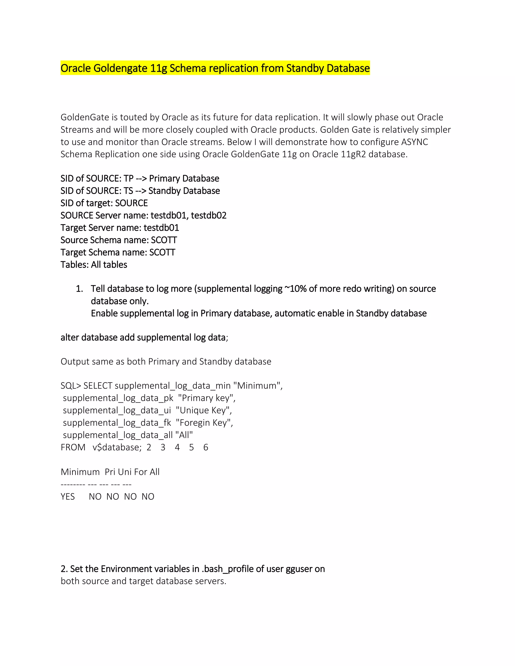Oracle goldengate 11g schema replication from standby database | PDF | Databases | Computer ...