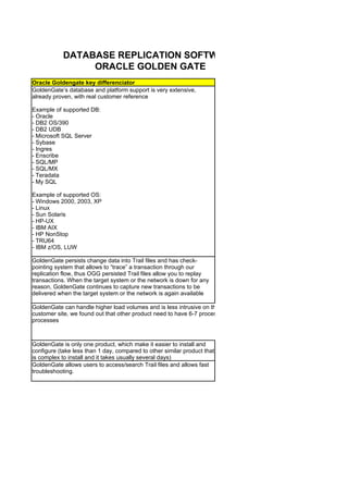 Oracle golden gate comparison | XLS