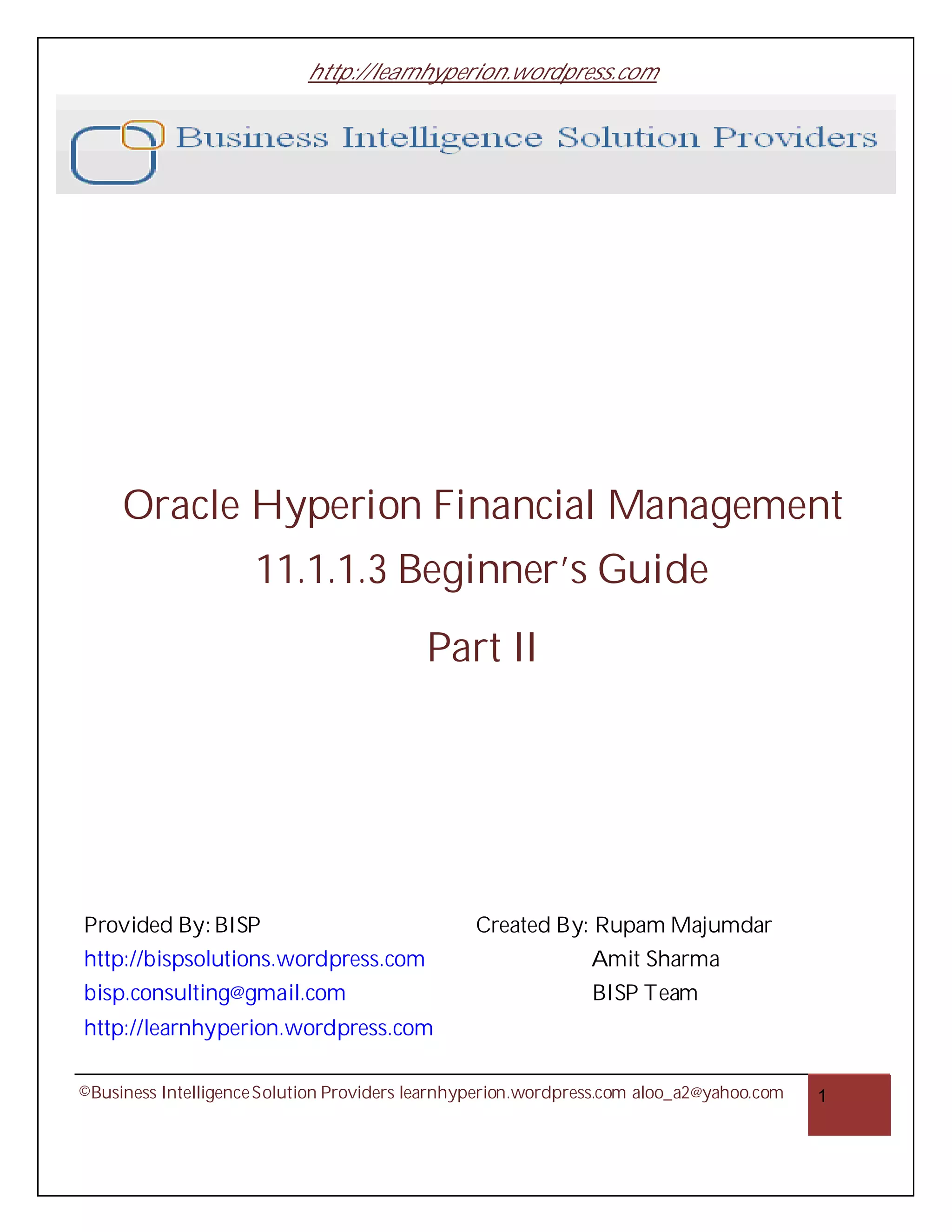 Oracle hfm beginner's guide part ii | PDF