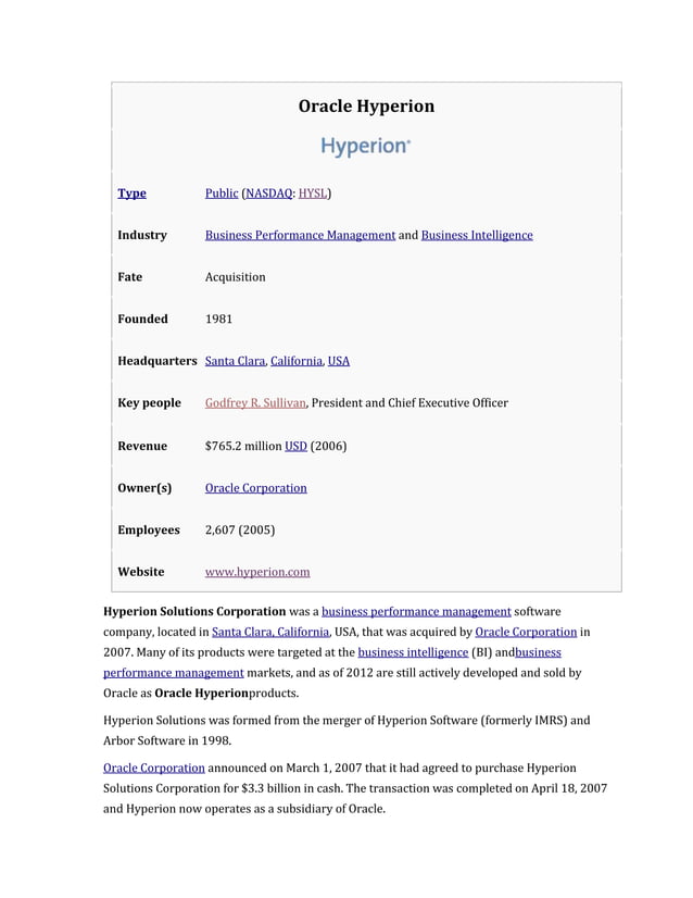 Oracle hyperion | DOCX
