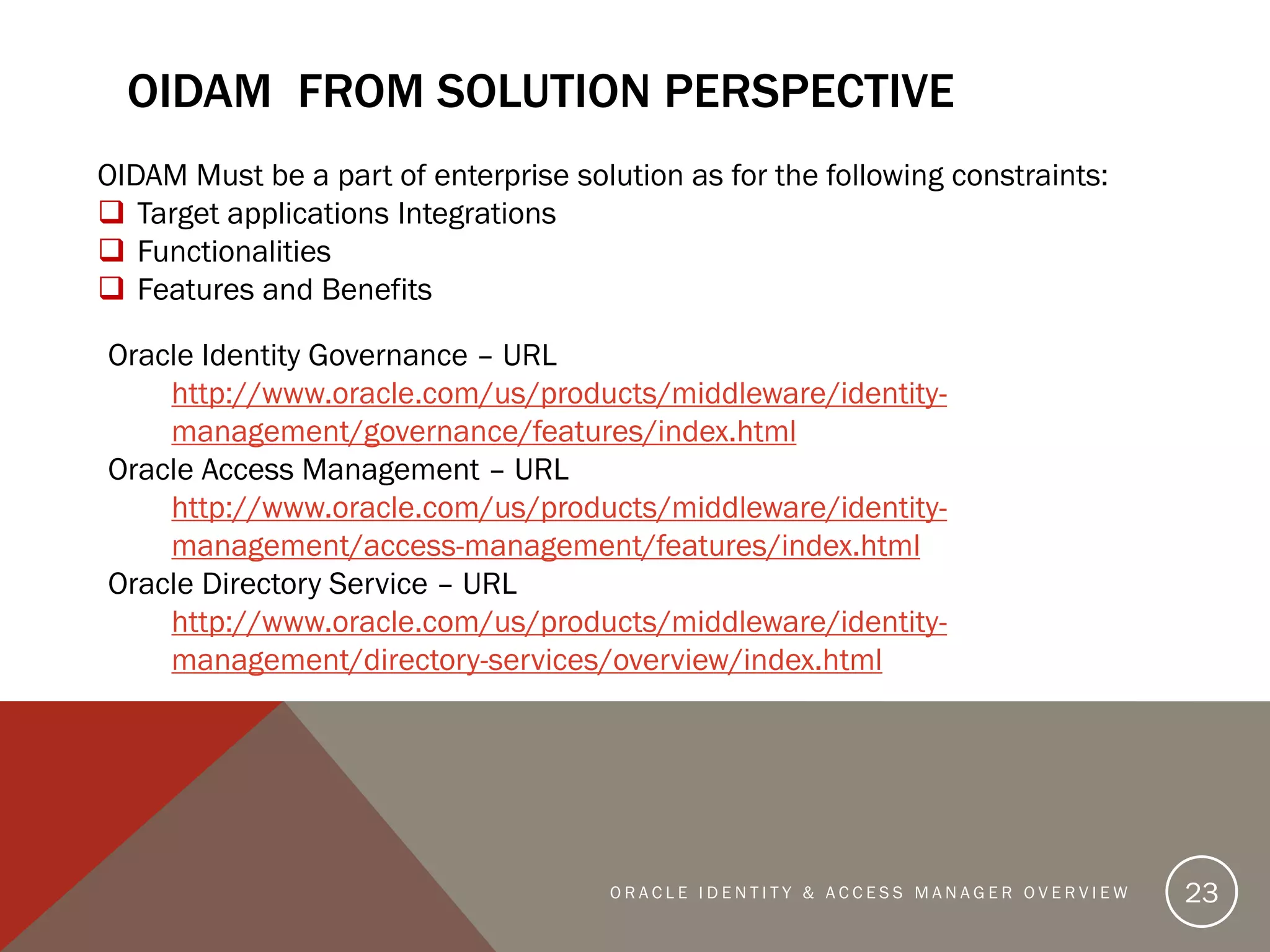 Oracle IDAM overview | PPTX